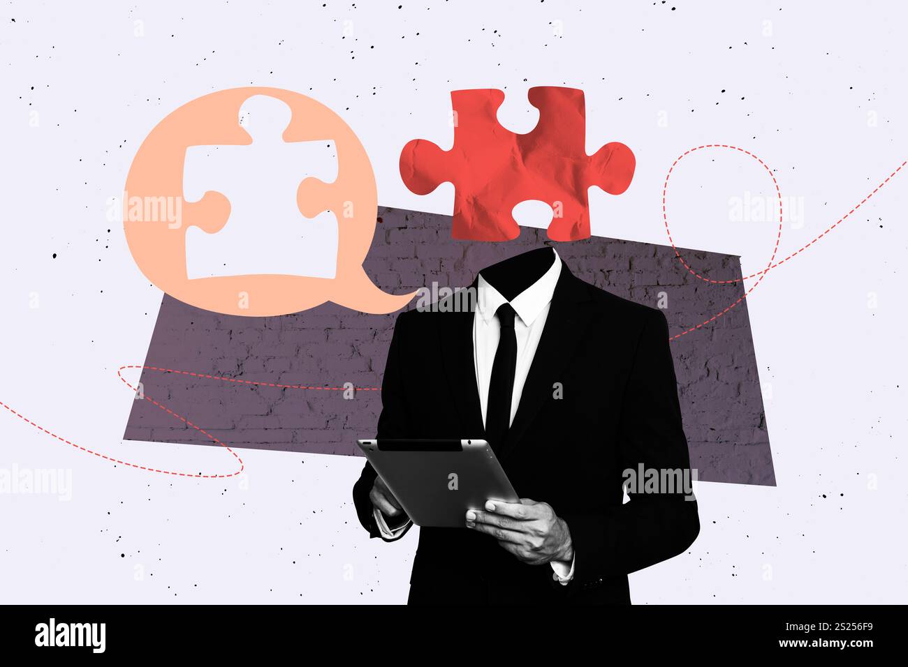 3d sketch poster collage image of anonym businessman hold tablet ...