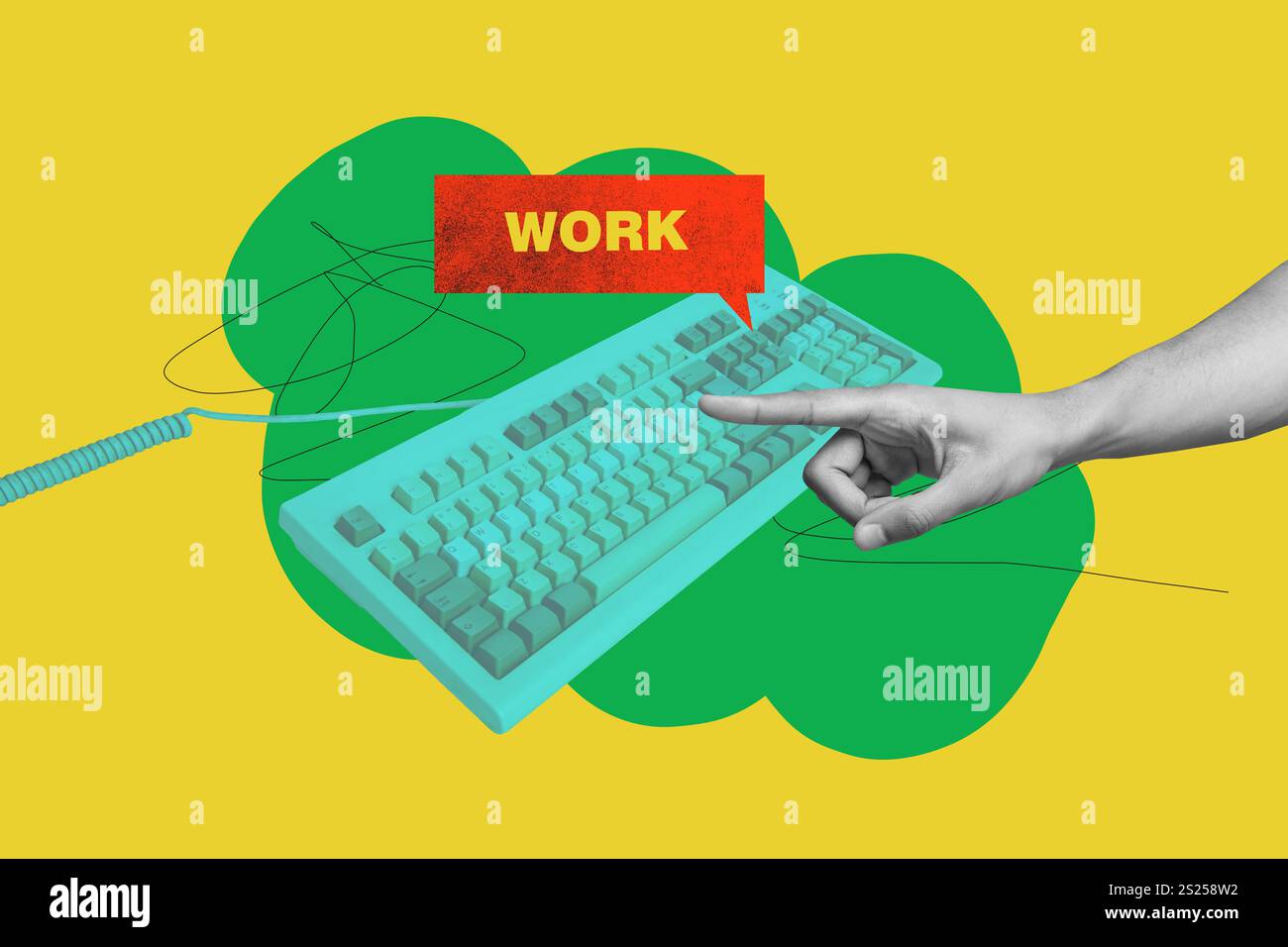 Creative collage keyboard computer device finger gesture push buttons ...
