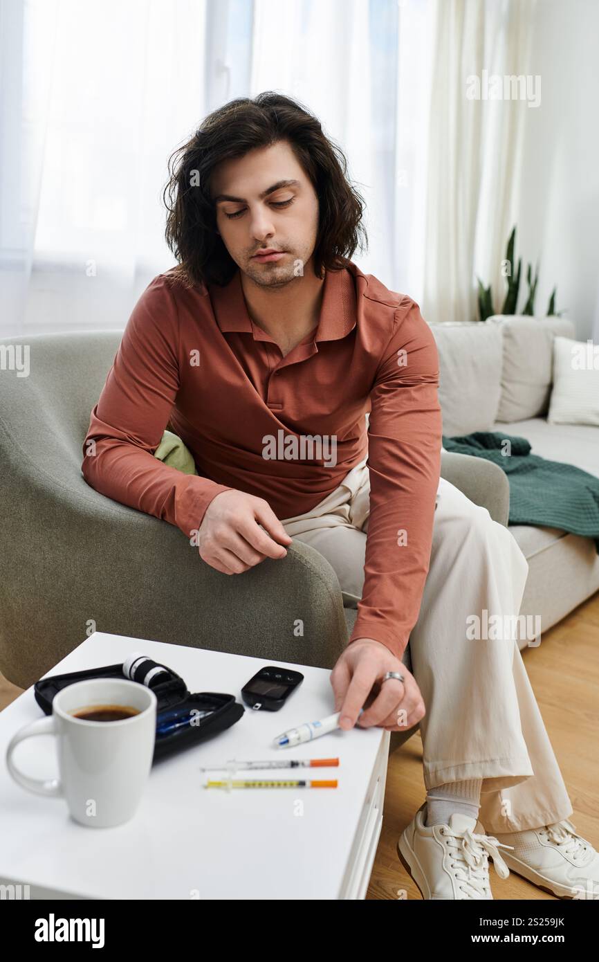 A young man manages his diabetes routine at home, balancing wellness ...