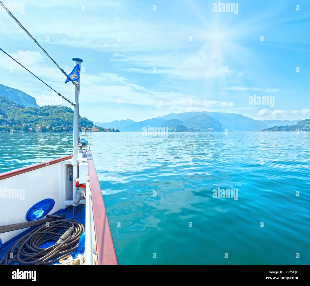 Lake Como (Italy) summer sunshine view from ship board Stock Photo - Alamy