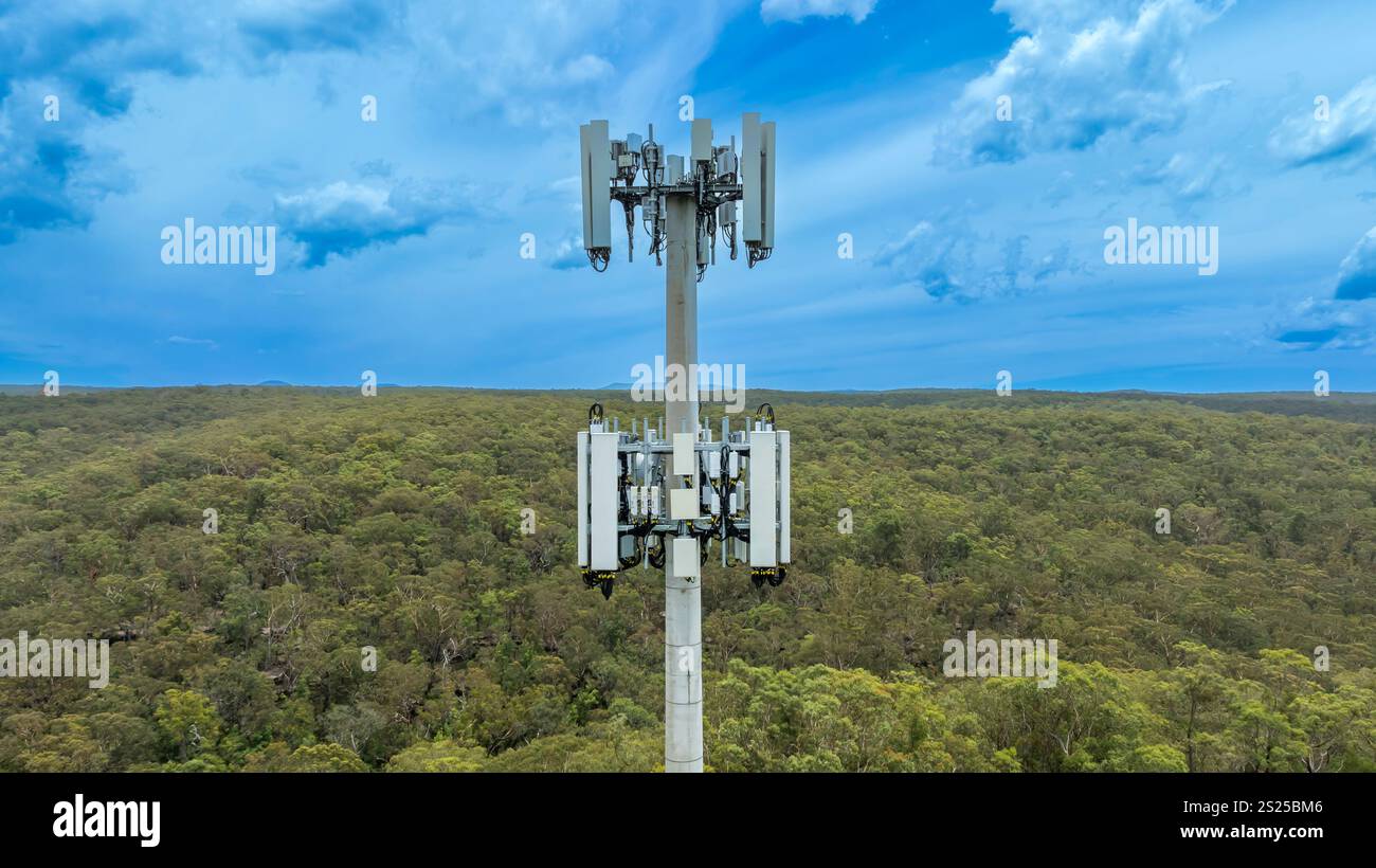 Drone aerial photograph of the top section of a telecommunications ...
