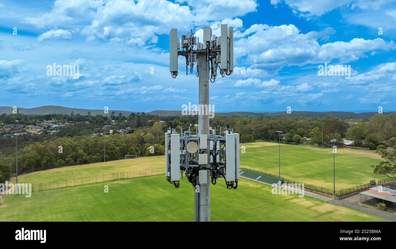Drone aerial photograph of the top section of a telecommunications ...