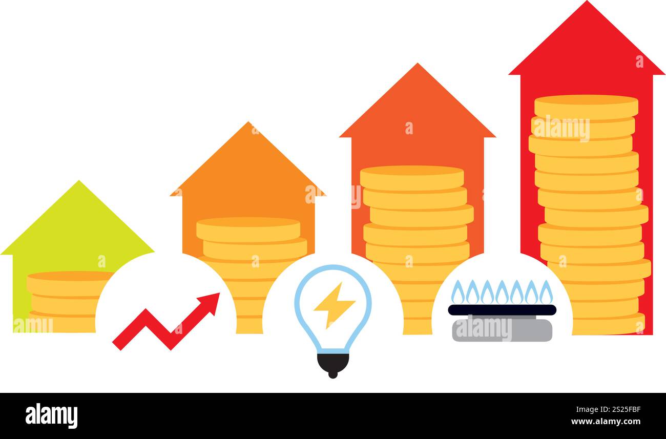 Global energy crisis, high energy costs inflation graph, increase in ...