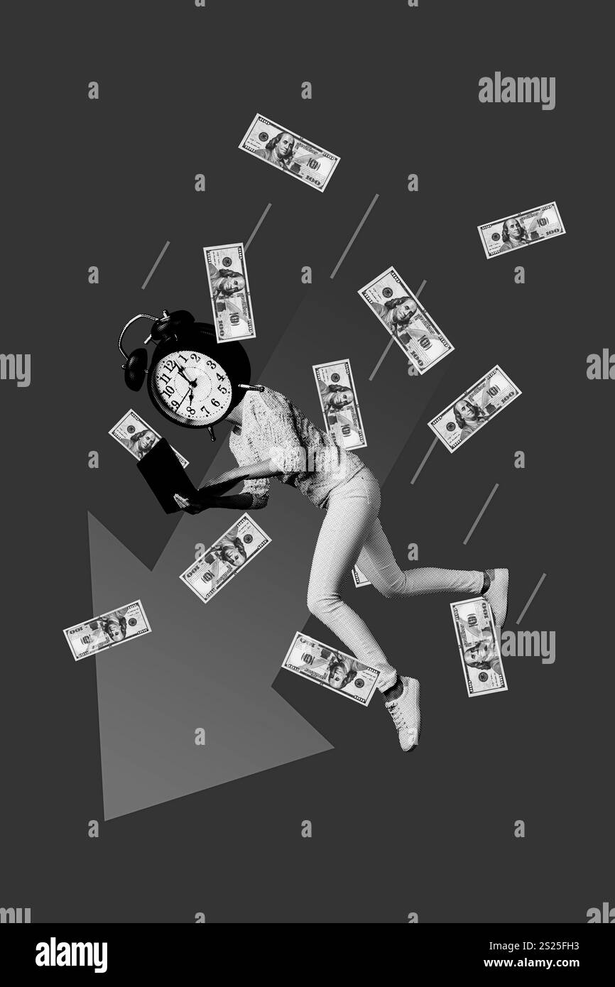 Creative photo 3d collage artwork poster postcard of successful worker ...