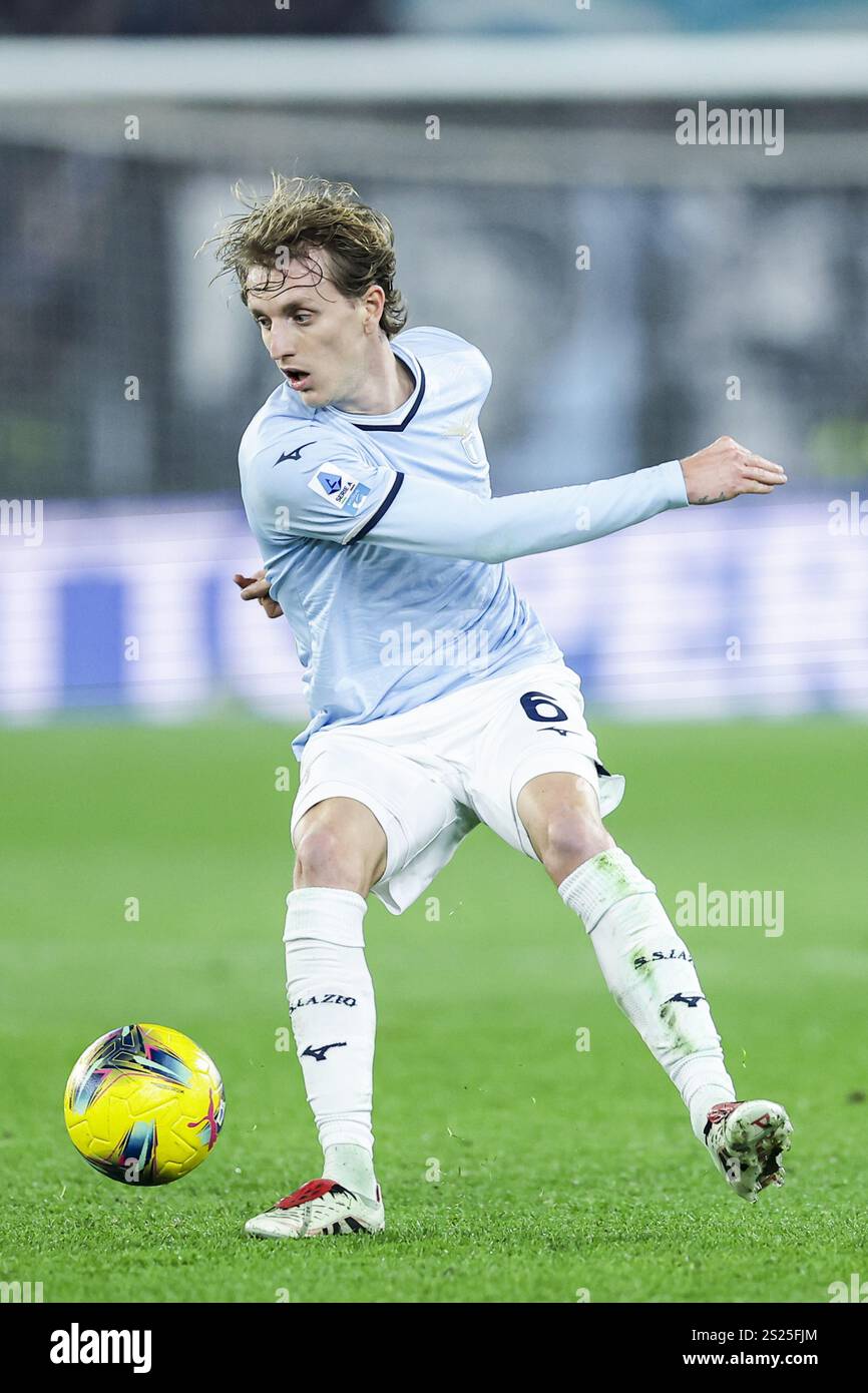 Rome, Italy. 05th Jan, 2025. Lazio's Italian midfielder Nicolo Rovella controls the ball during ...