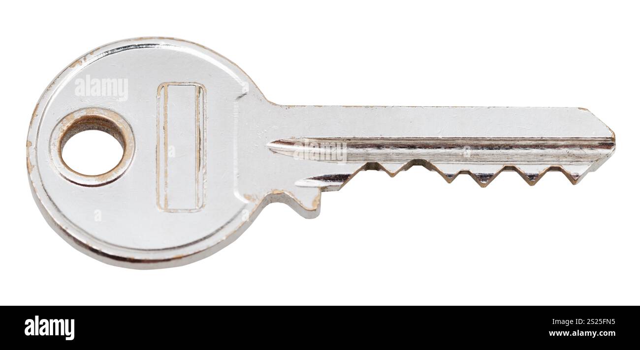 used steel door key for cylinder lock isolated on white background ...