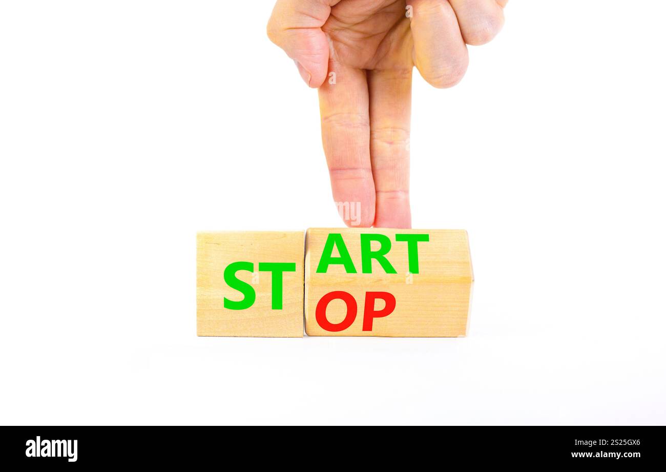 Start or stop symbol. Concept words Start or Stop on beautiful wooden ...