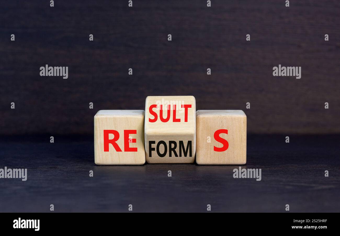 Reform and result symbol. Concept words Reforms Results on beautiful ...
