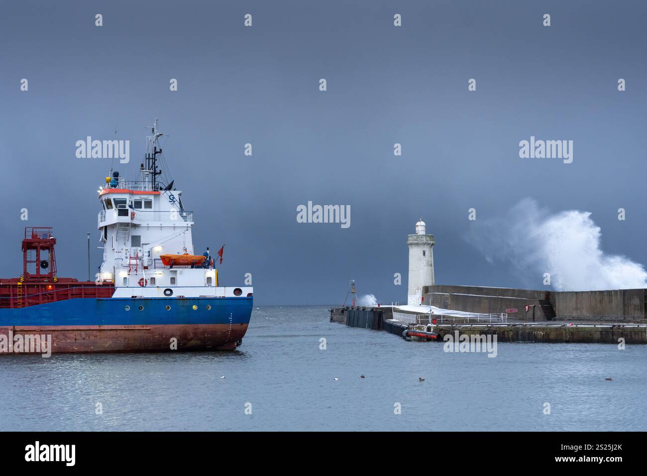 6 January 2025. Buckie Harbour,Moray,Scotland. This shows the very dark ...