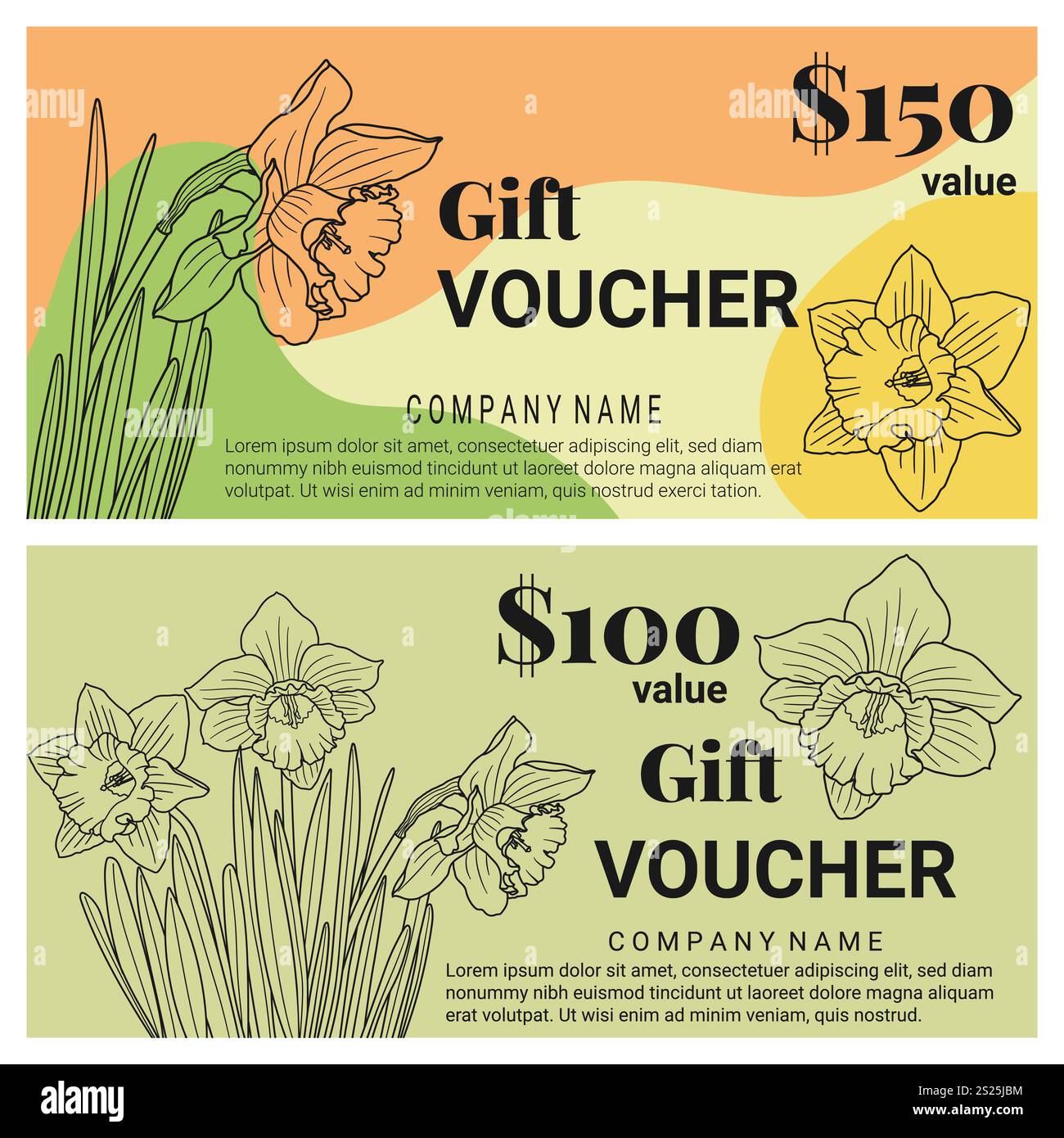 Spring Daffodil Flower Gift Voucher Coupon Business Discount Card ...