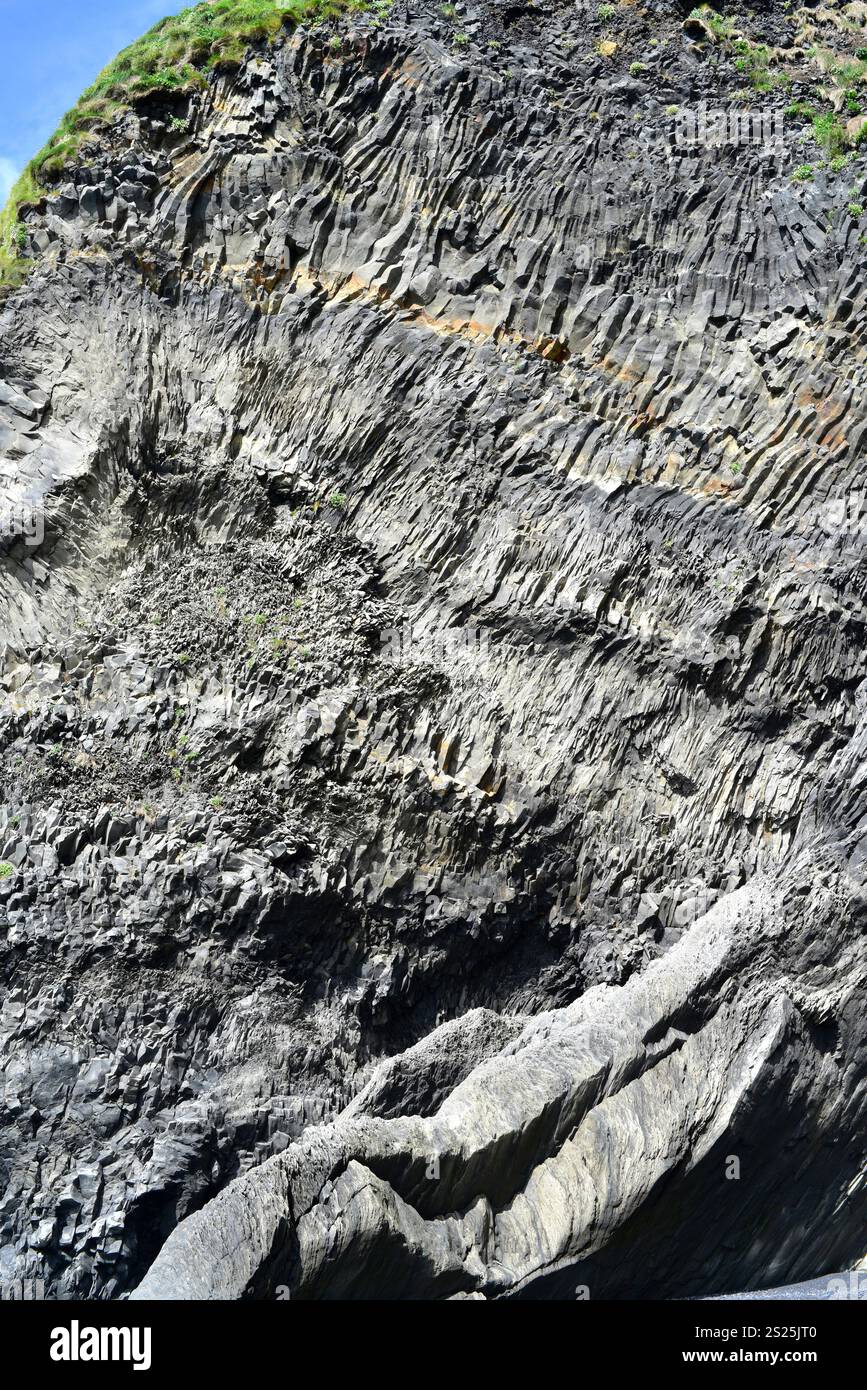 Reynisfjara (Black beach). Columnar basalt formation. Vik i Myrdal ...