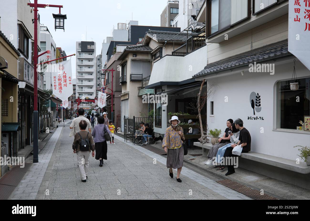 Side street with ocal cafes and bakeries in koto city hi-res stock ...