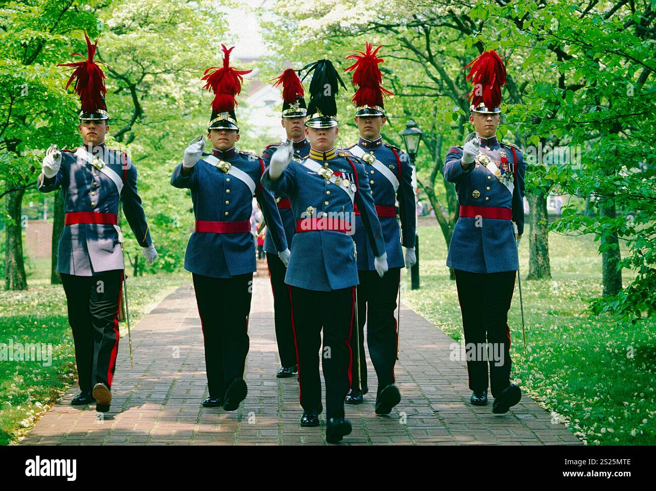 Cadets marching in formation; Valley Forge Military Academy ceremony ...