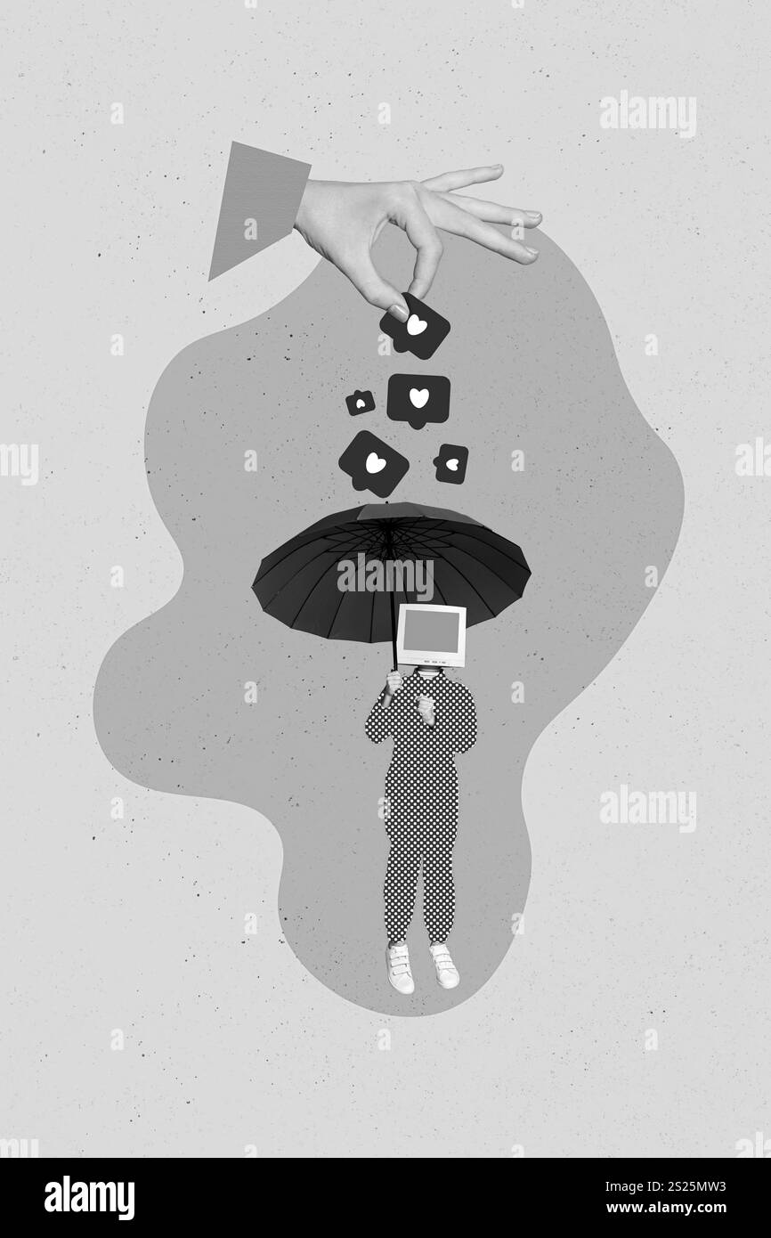 Creative 3d photo collage graphics painting of guy obsolete device ...