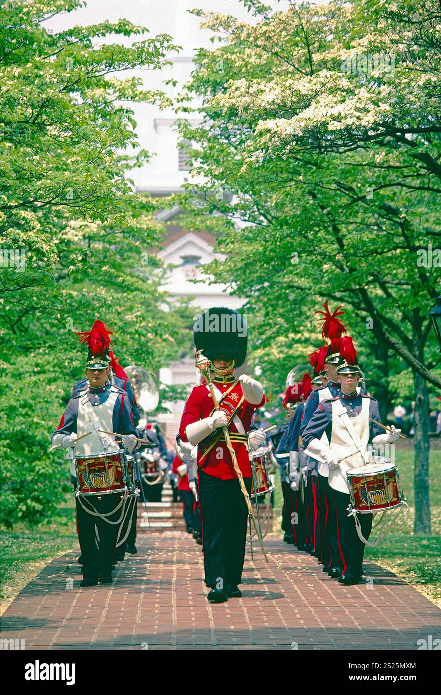 Cadets marching in formation; Valley Forge Military Academy ceremony ...