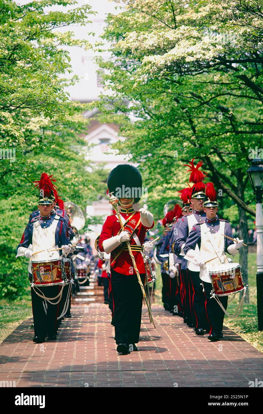 Cadets marching in formation; Valley Forge Military Academy ceremony ...