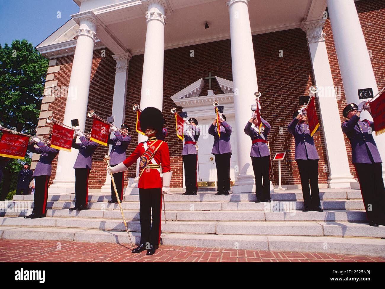 Cadets marching in formation; Valley Forge Military Academy ceremony ...