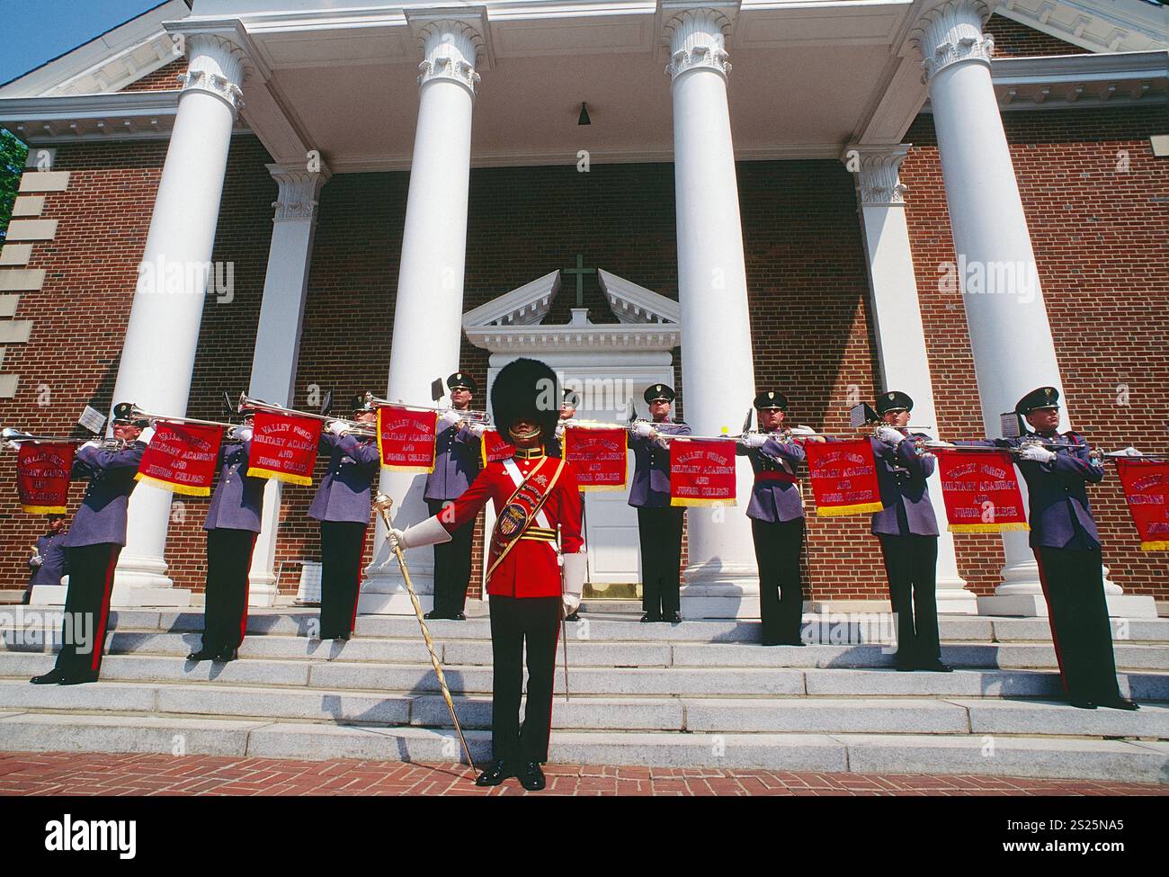 Cadets marching in formation; Valley Forge Military Academy ceremony ...