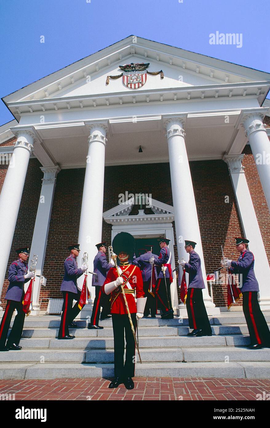 Cadets marching in formation; Valley Forge Military Academy ceremony ...