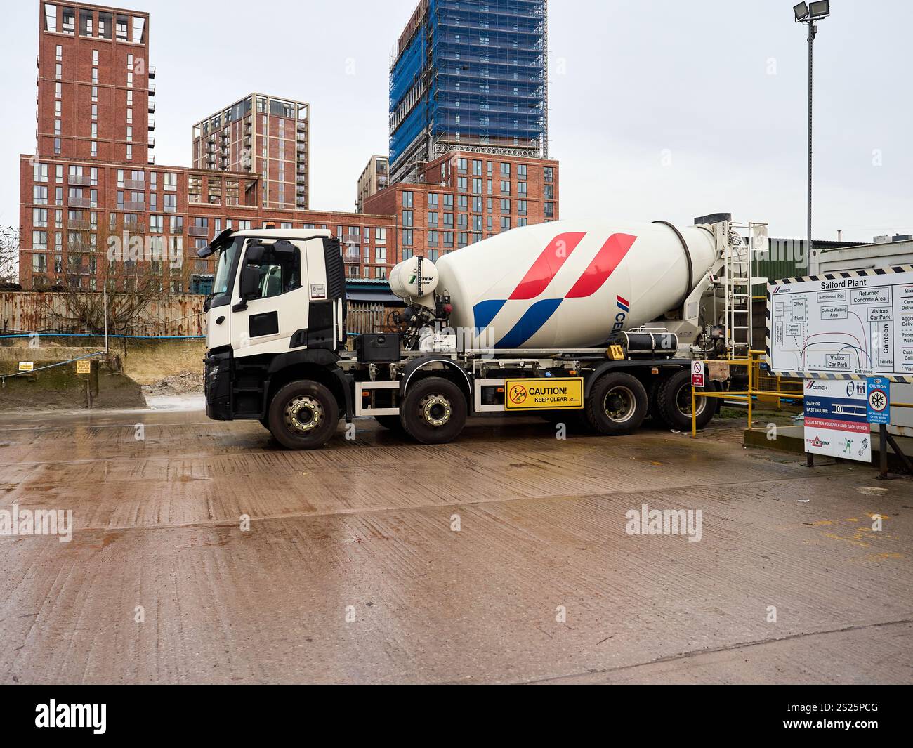 Salford, Manchester, UK. January 04, 2025: A Cemex cement mixer truck ...