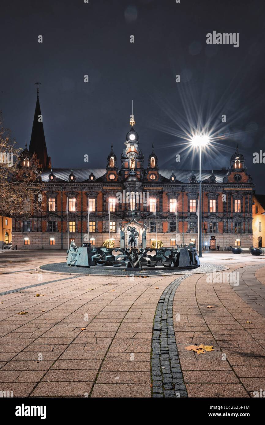 MALMO, SWEDEN - NOVEMBER 28, 2024: A long exposure street scene and ...