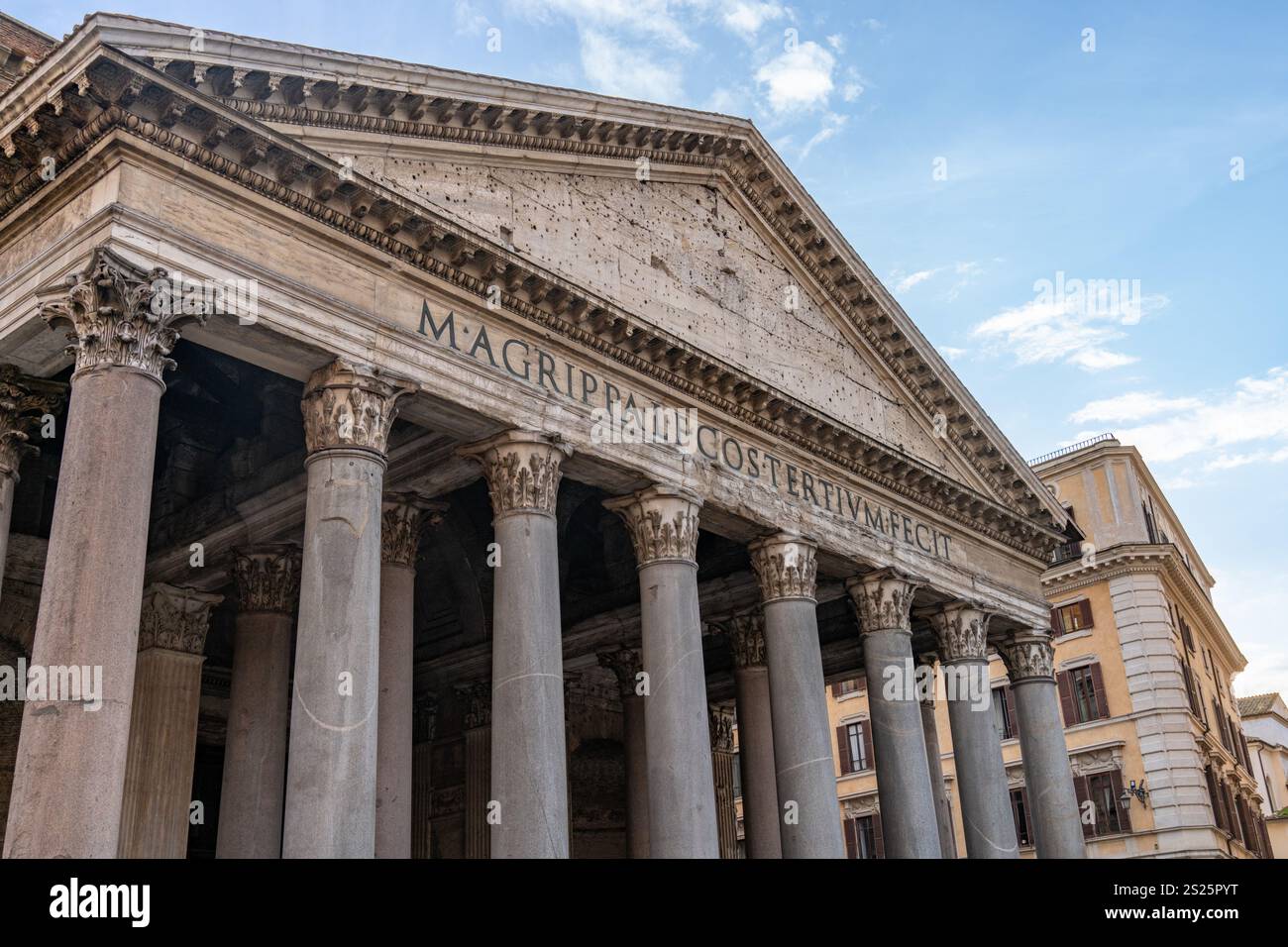 Detail of the facade of the Pantheon in the Piazza della Rotunda in ...