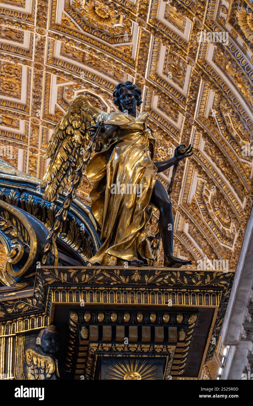 Statue of an angel on Bernini's Baldachin in St. Peter's Basilica ...