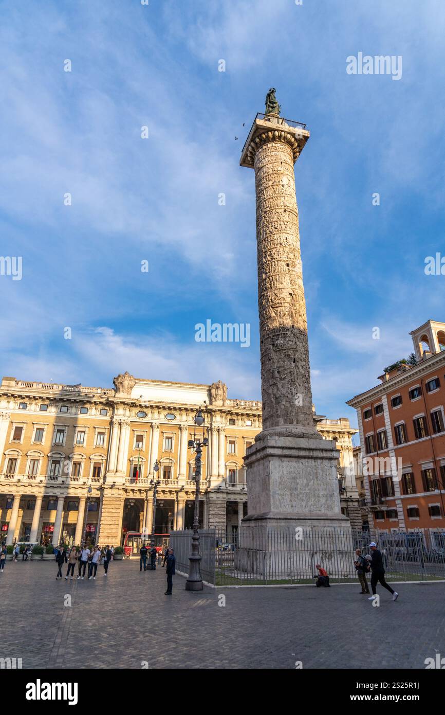 Column of Marcus Aurelius topped by a bronze statue of St. Paul in the ...
