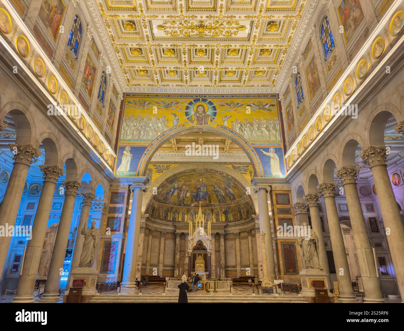 The central nave and triumphal arch in the Basilica of St. Paul Outside ...
