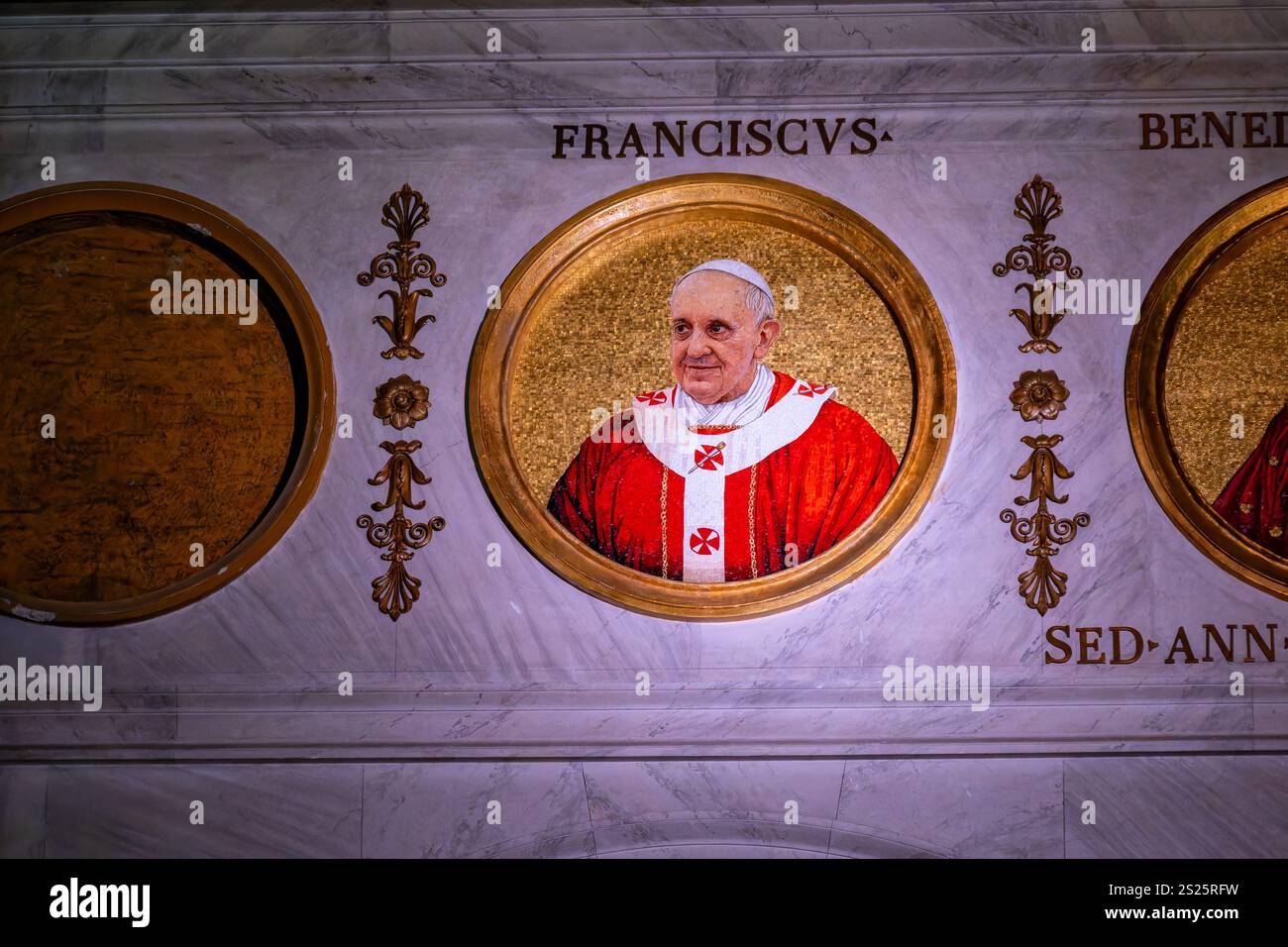 A mosaic portrait of Pope Francis in the Basilica of St. Paul Outside ...