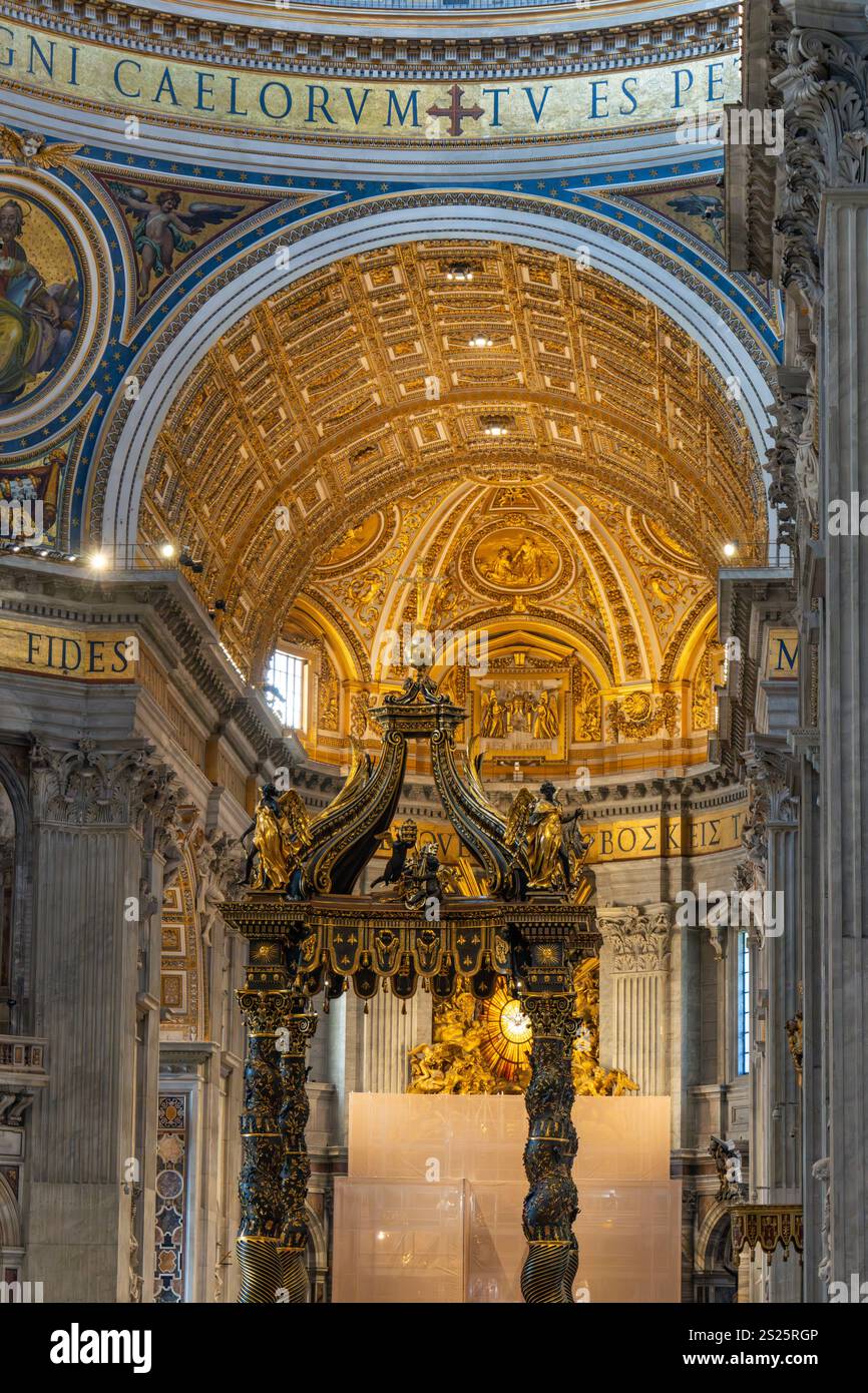 Detail of Bernini's Baldachin and ceiling of the apse in St. Peter's Basilica, Vatican City ...