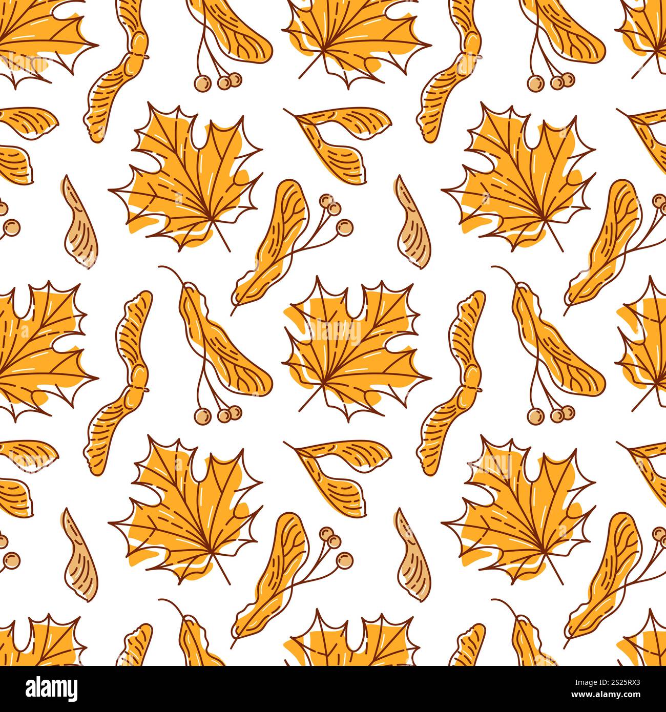 A seamless vector illustration featuring playful doodles of maple ...