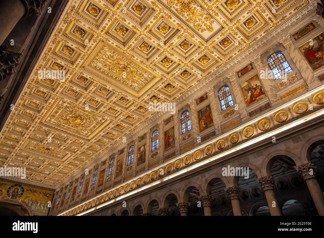 The ornate ceiling of the transept of the Basilica of St. Paul Outside ...