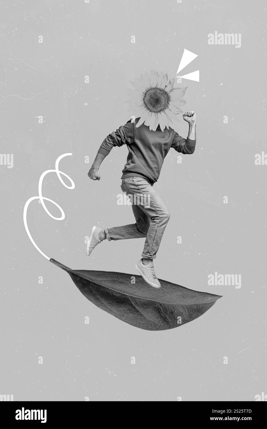 Photo collage 3d artwork of young run abstract green leaf headless ...