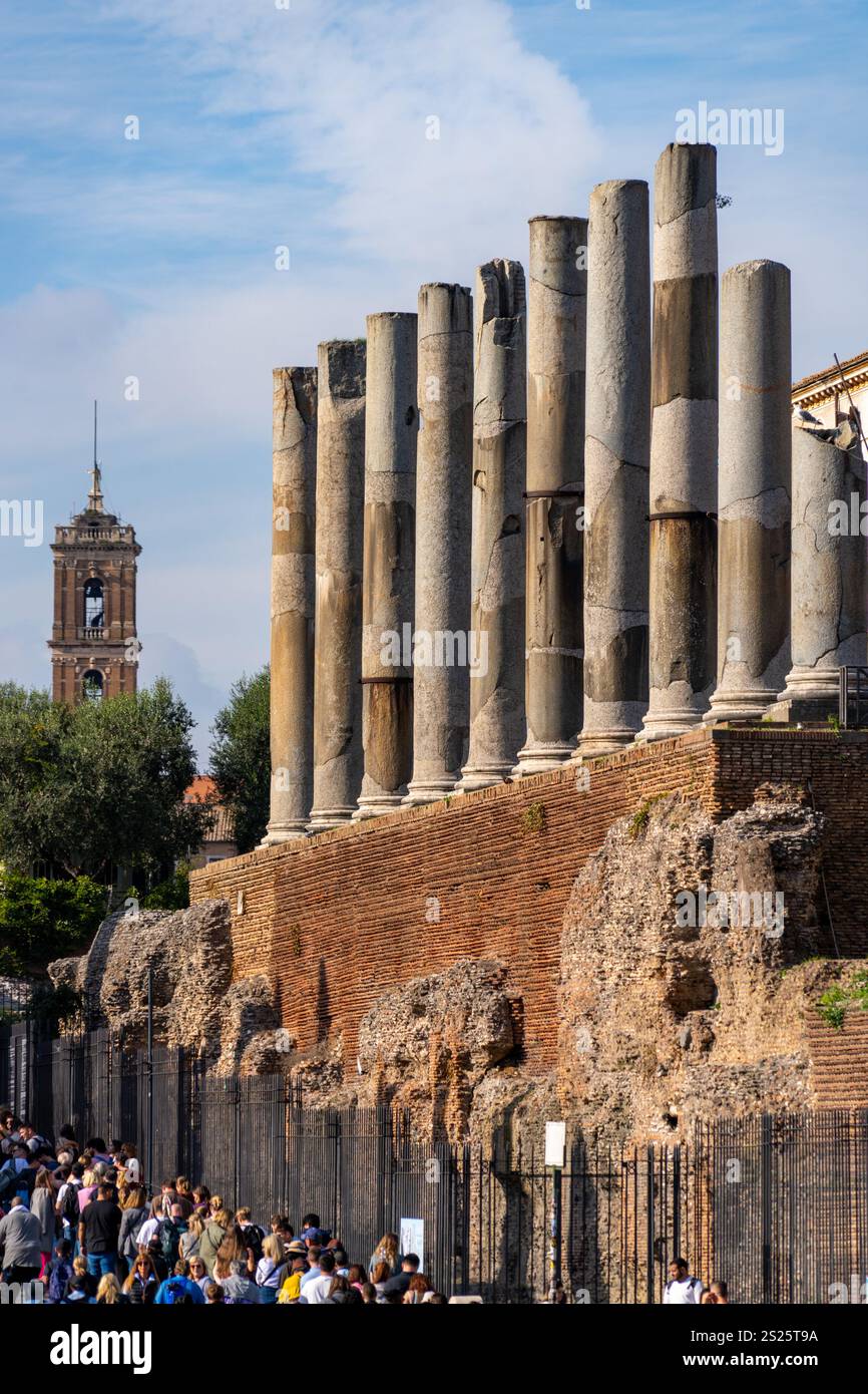 Roman columns along the Via Sacra in the Colosseum Archaeological Park ...