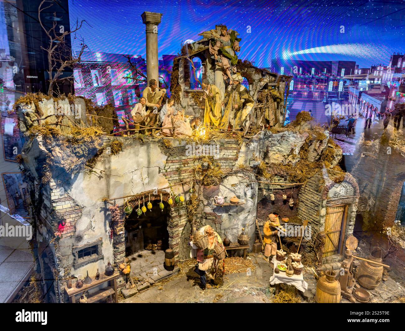 An elaborate traditional presepe or Neapolitan nativity scene on ...
