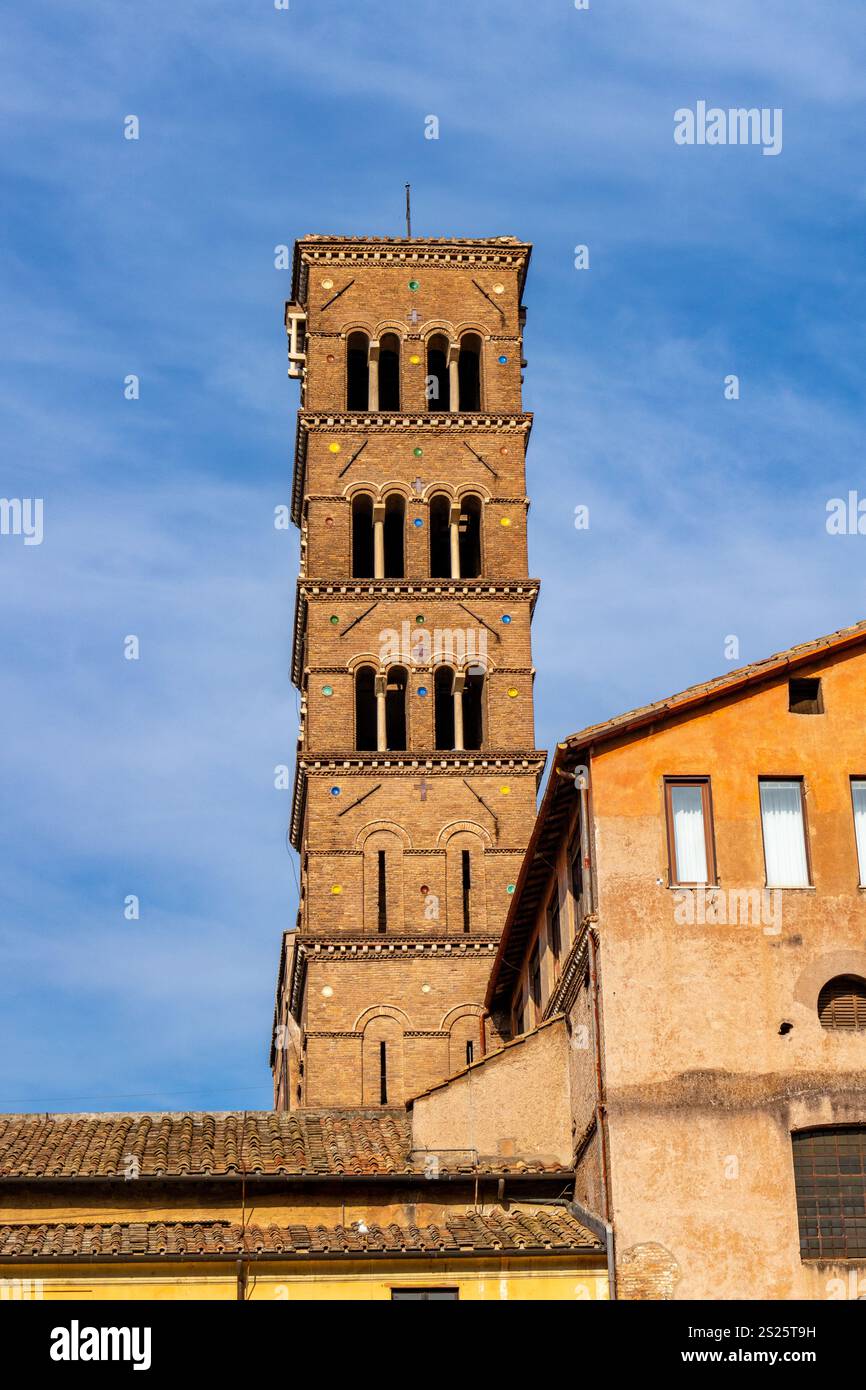 Romanesque bell tower of the Basilica of Santa Francesca Romana in the ...