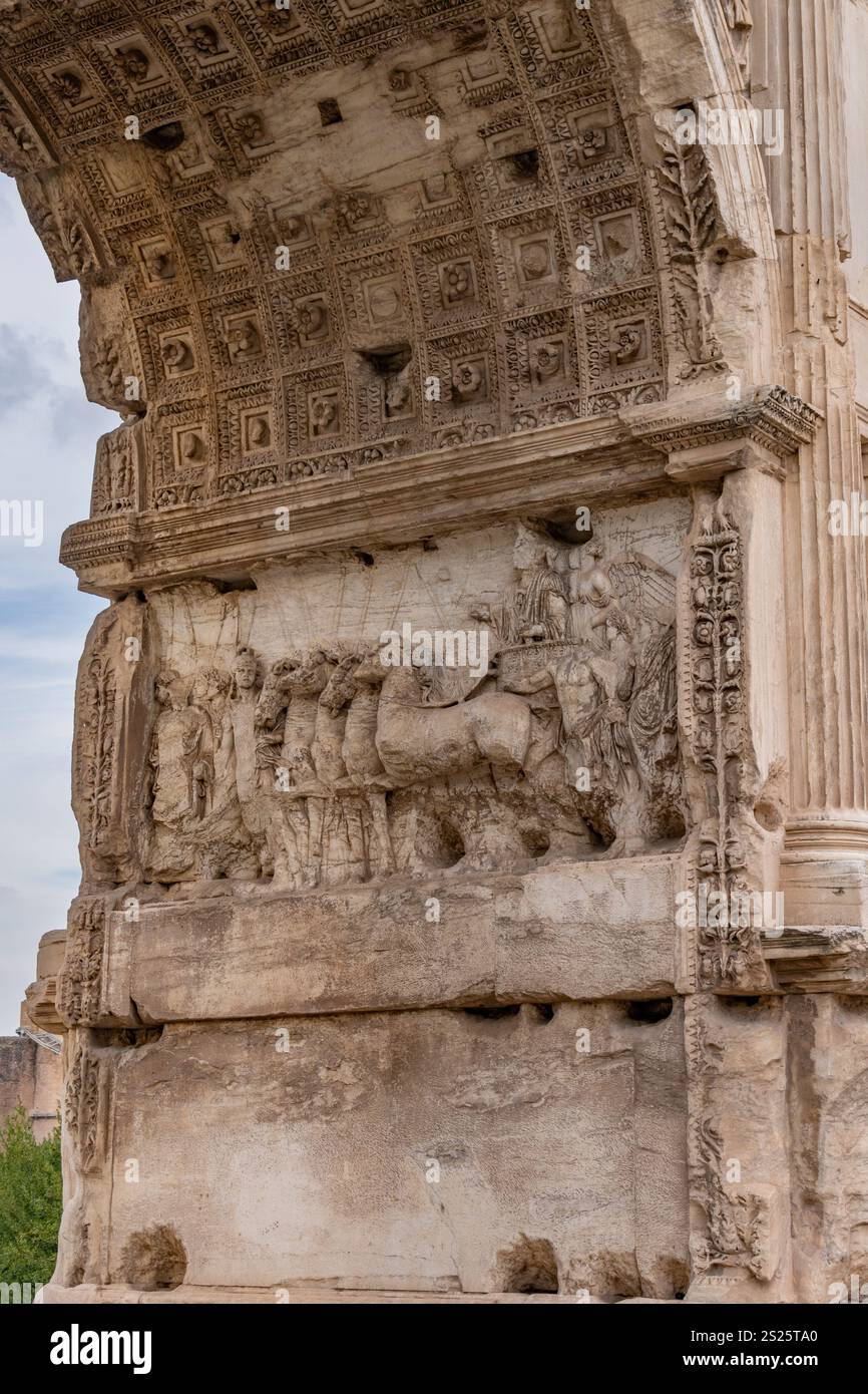 Detail of the Arch of Titus in the Roman Forum in the Colosseum ...