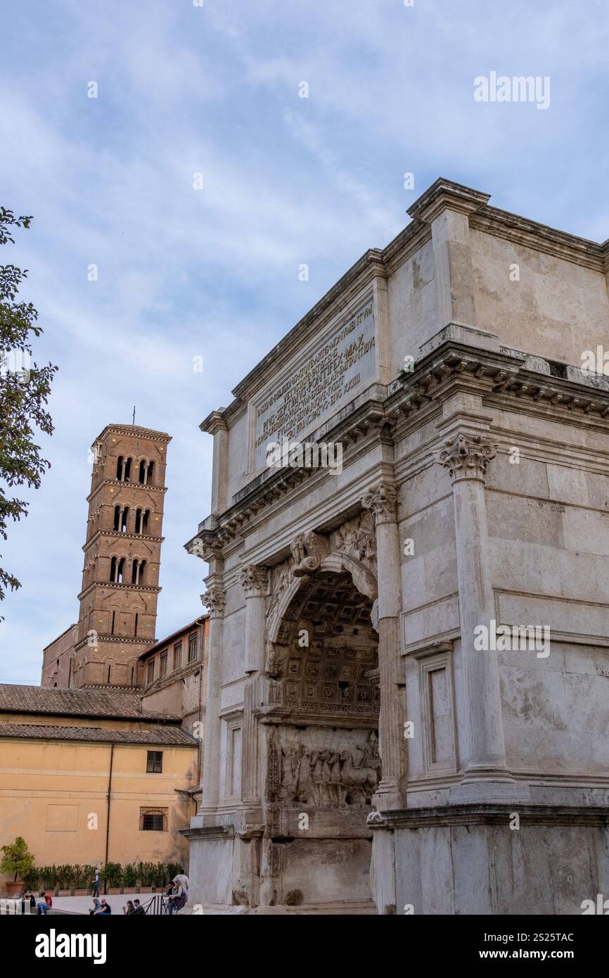 West face of the Arch of Titus in the Roman Forum in the Colosseum ...
