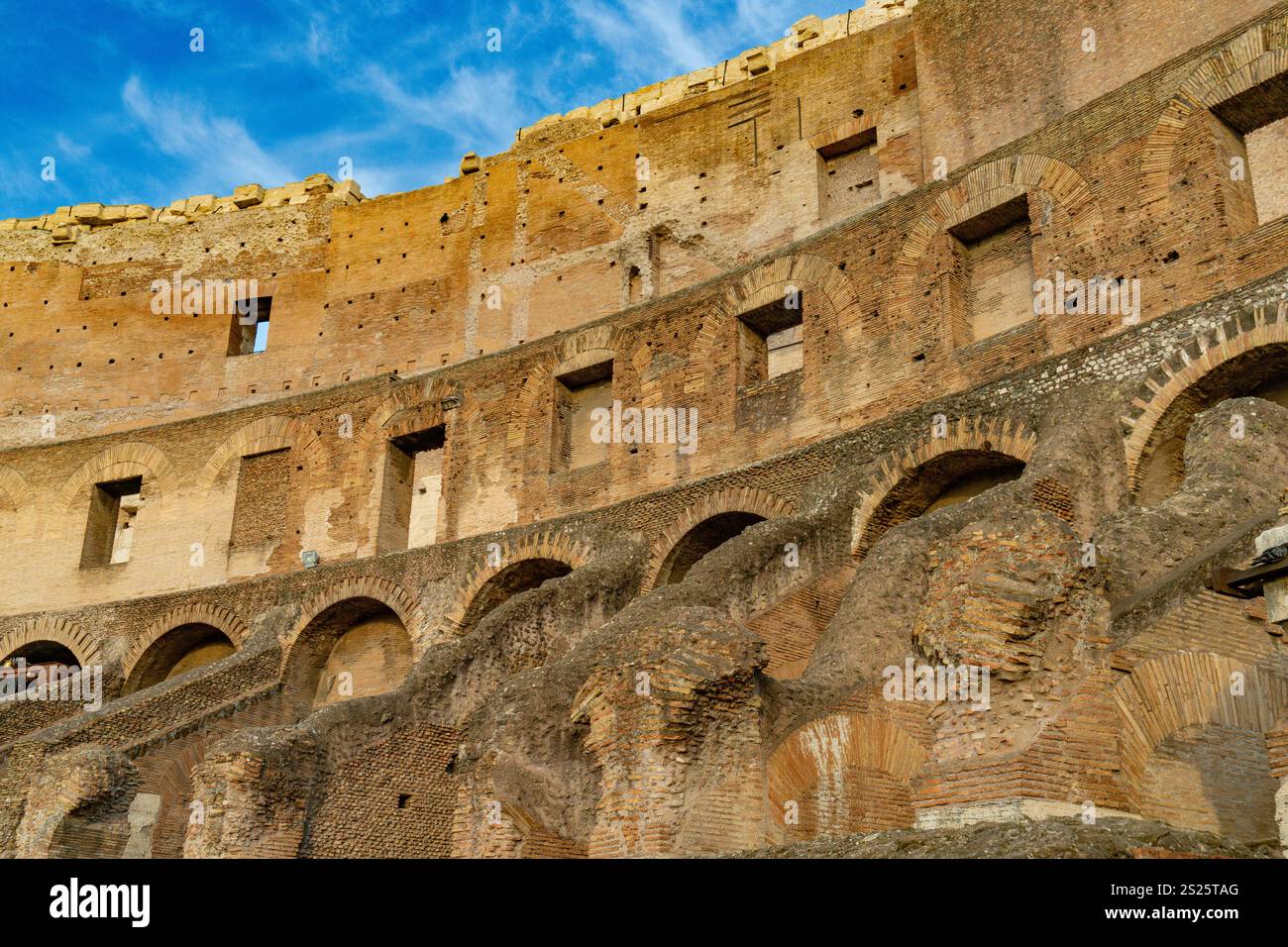 Detail of the interior of the Roman Colosseum or Flavian Amphitheater ...
