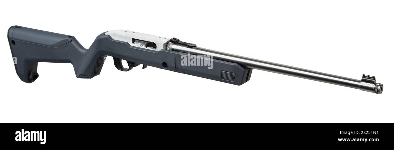 A small semi-automatic takedown rifle chambered in .22lr, featuring a ...