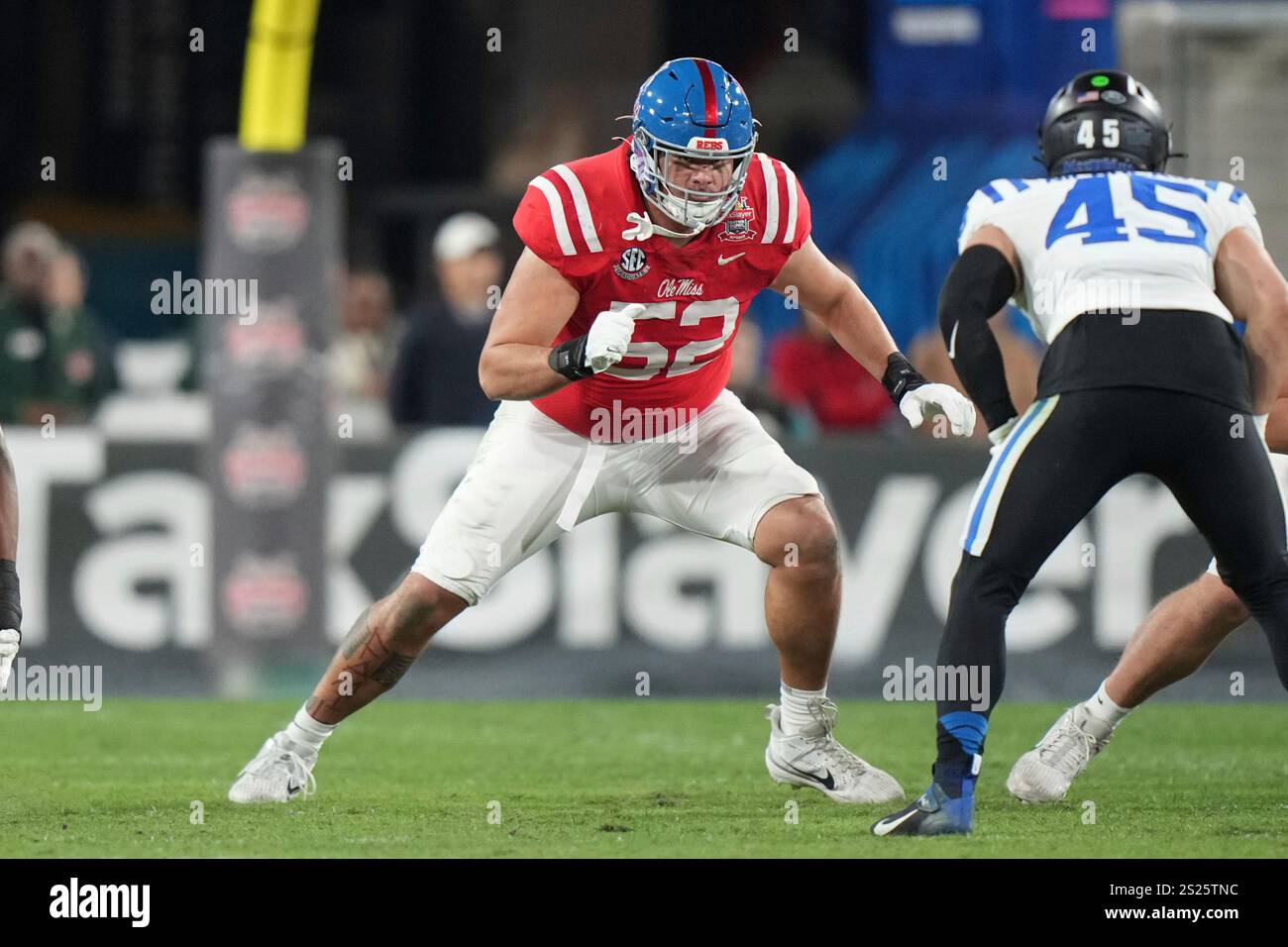 JACKSONVILLE, FL - JANUARY 02: Mississippi Rebels offensive lineman ...