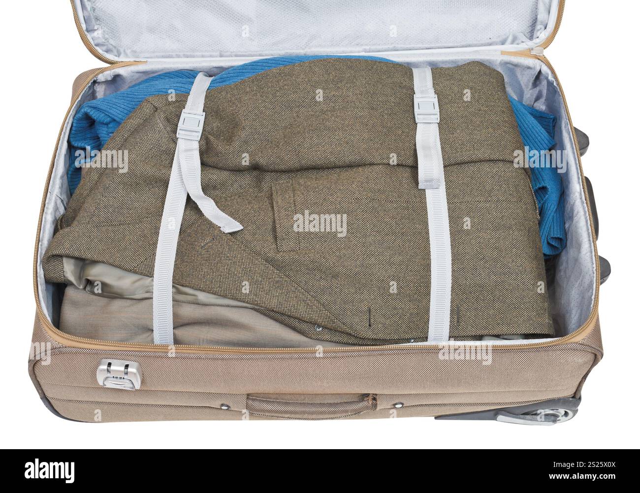 casual jacket packed in suitcase isolated on white background Stock ...