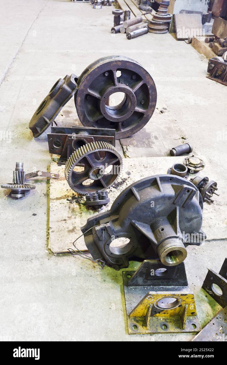 Details of disassembled engine on floor in mechanical workshop Stock ...