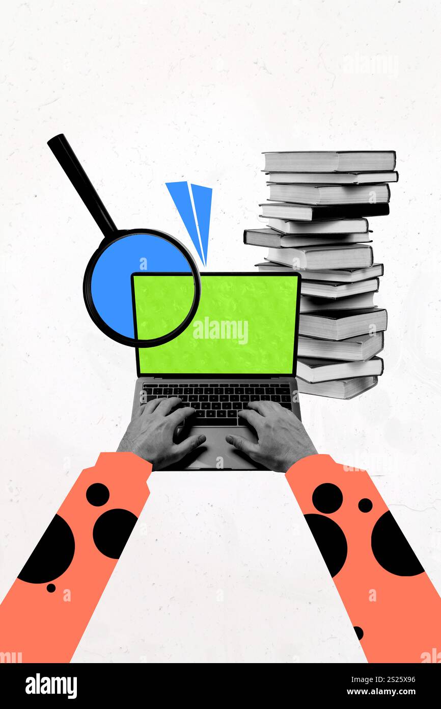 Poster image vertical photo collage of hands type laptop keypad ...