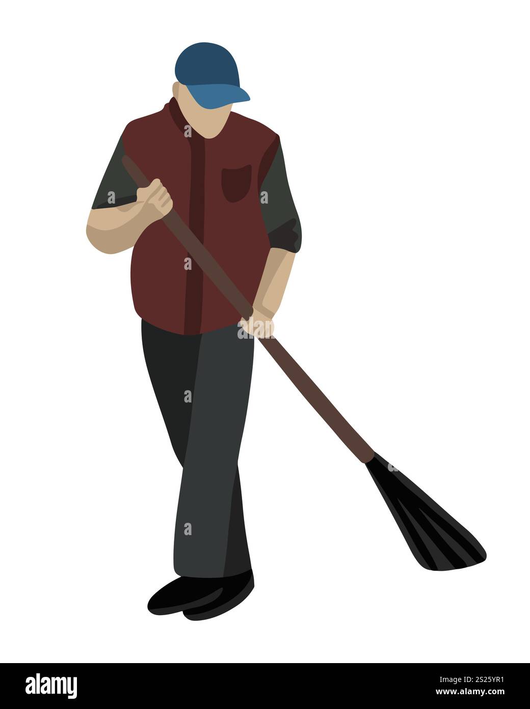 Man sweeping the ground in a calm outdoor setting during daylight hours ...