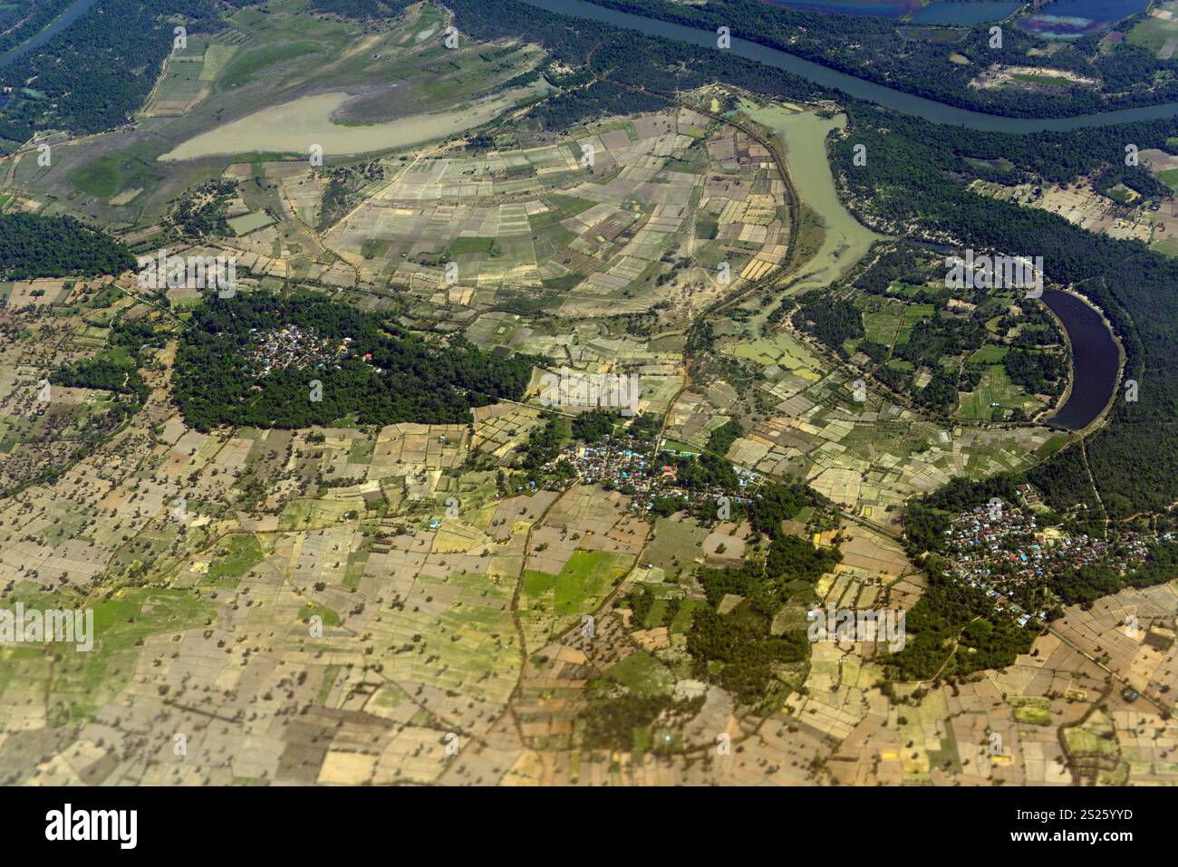 a air view over the landscape of the Provinz of Ubon Rachathani in the ...