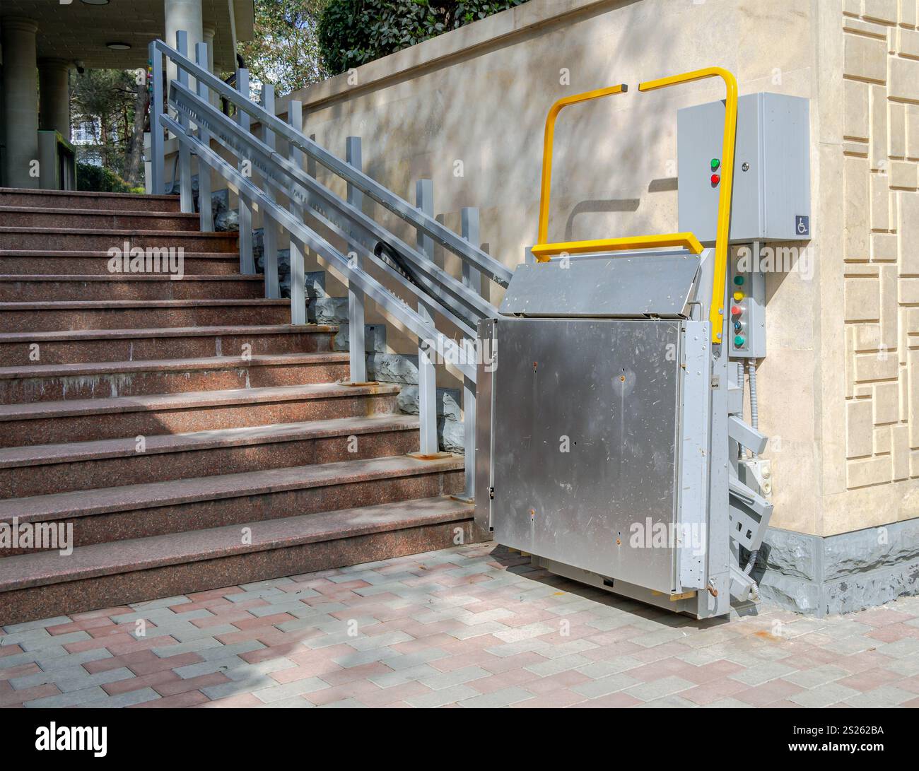 Automatic lift for people with disabilities on outdoor stairs Stock ...