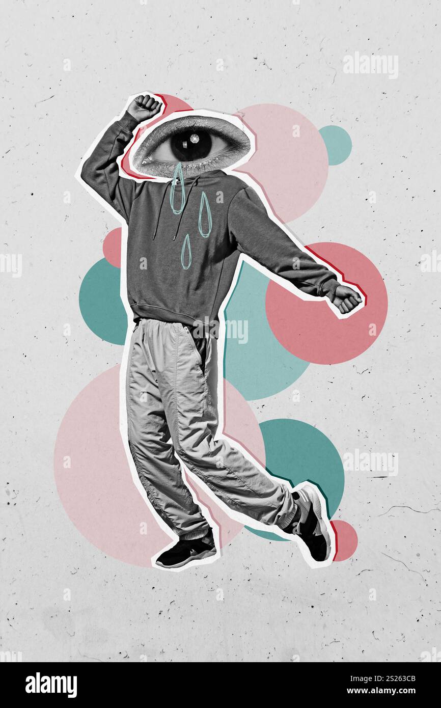 Sketch template design 3D photo collage composite of young guy sad ...