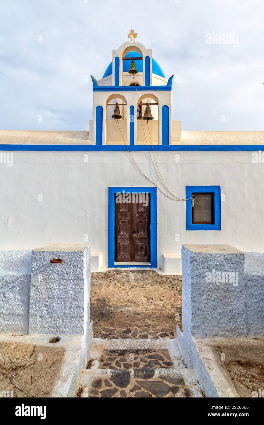 Traditional White and Blue Church Building with Bell Tower and Cross ...